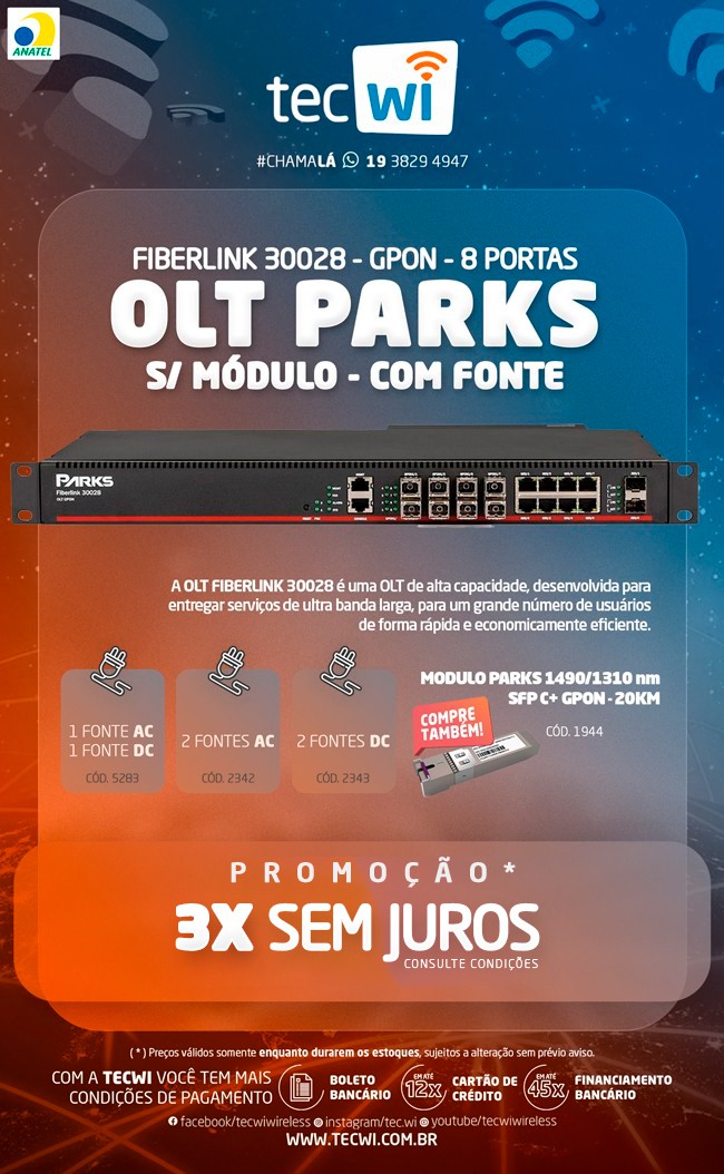 TecWi | OLT Parks Fiberlink 8 PORTAS - COM FONTE