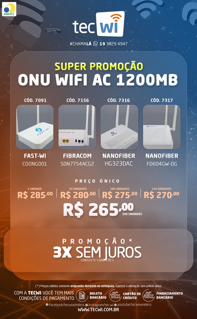 TecWi | SUPER PROMO - ONU Wi-Fi AC 1200MB no MENOR preço!