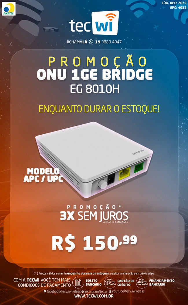 TecWi | ONU 1GE BRIDGE HG 8010H - HUAWEI