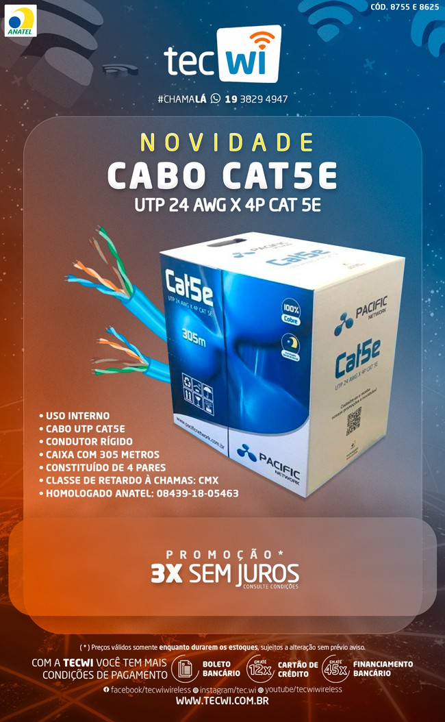 TecWi | Cabo CAT5E UTP 24 AWG X 4P CAT 5E